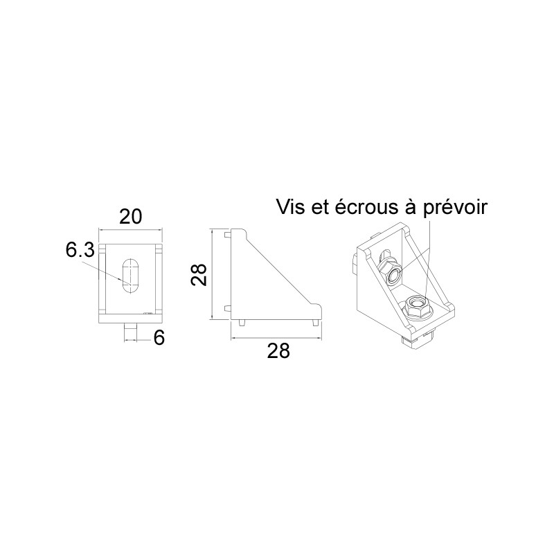 Equerre d'angle miniature pour profilé ACRZilla série 20x20