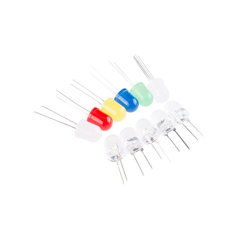 10 Leds 10 mm de couleur - rouge - jaune - vert - bleu