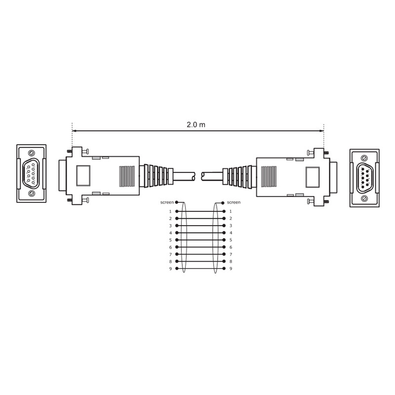 Cordon SUB D 9 mâle / SUB D 9 femelle - Longueur 2 m
