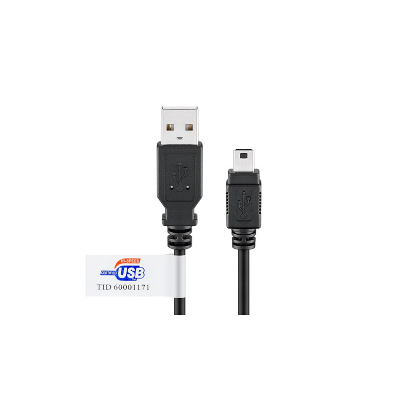 Cordon USB A mâle - mini USB B mâle (1,8m)