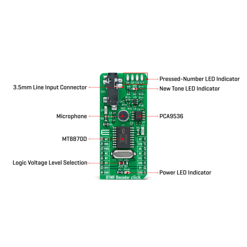 Décodeur DTMF Click MIKROE4579 pour microcontrôleurs