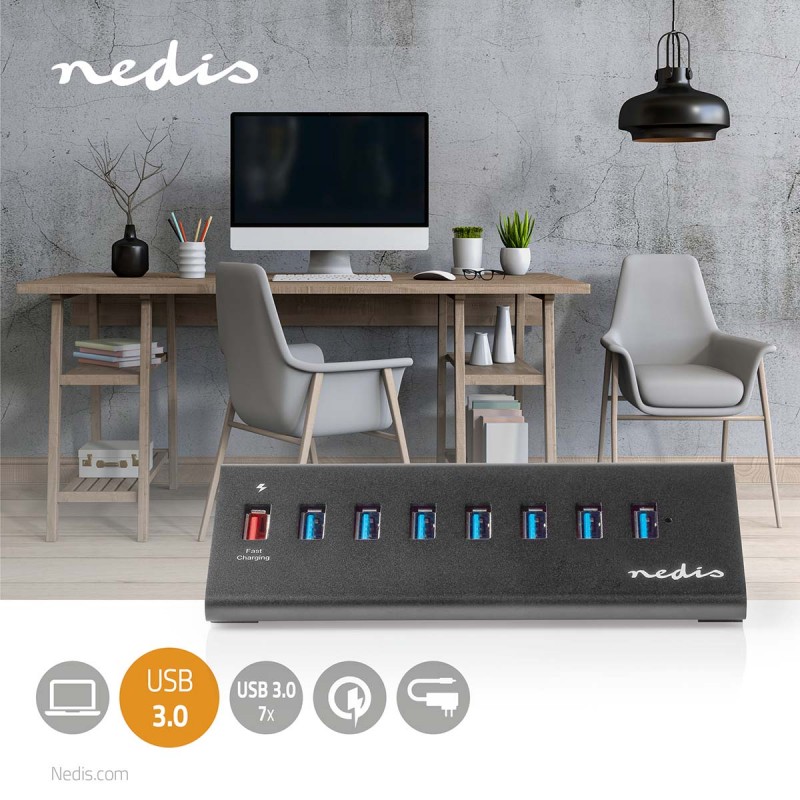 Hub USB UHUBUP3810BK 8 ports alimenté par le secteur